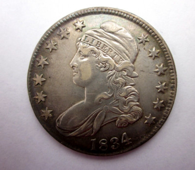 1834 CAPPED BUST HALF DOLLAR 50C NICE EDGE TONE LETTERED XF/AU ...
