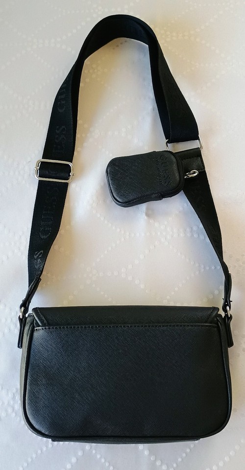 GUESS Haddington Black Logo Handbag Tote Crossbody with Wide Strap ...