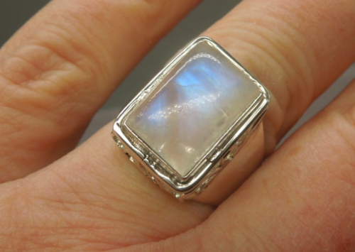 Sterling Silver Large Rectangular Moonstone in High Filigree Setting Ring Size 8 | eBay