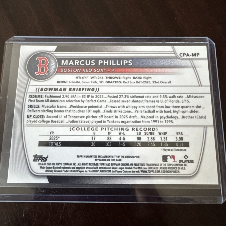 2025 Bowman Chrome Draft Marcus Phillips True Blue Refractor Auto /150 ...