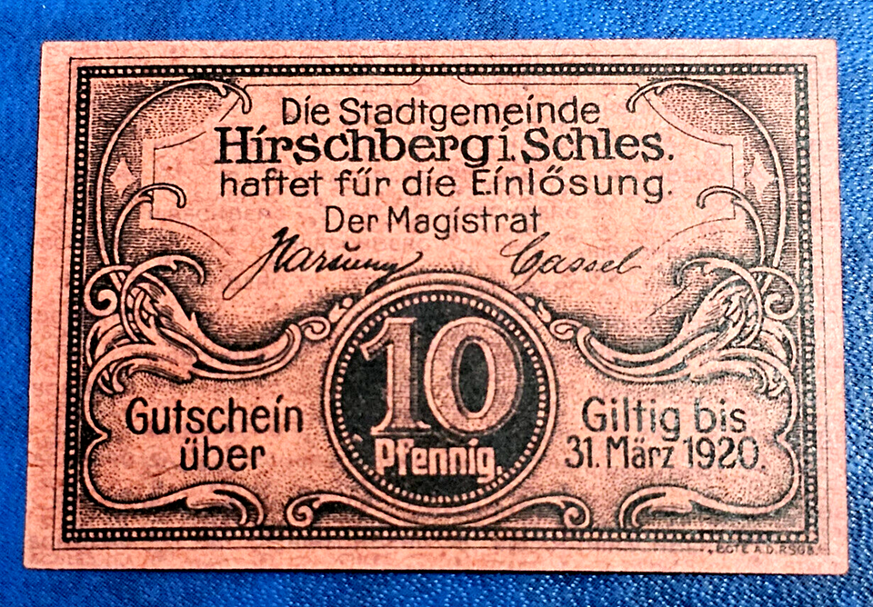 HIRSCHBERG (JELENIA GÓRA) NOTGELD 10 PFENNIG 1920 EMERGENCY MONEY ...