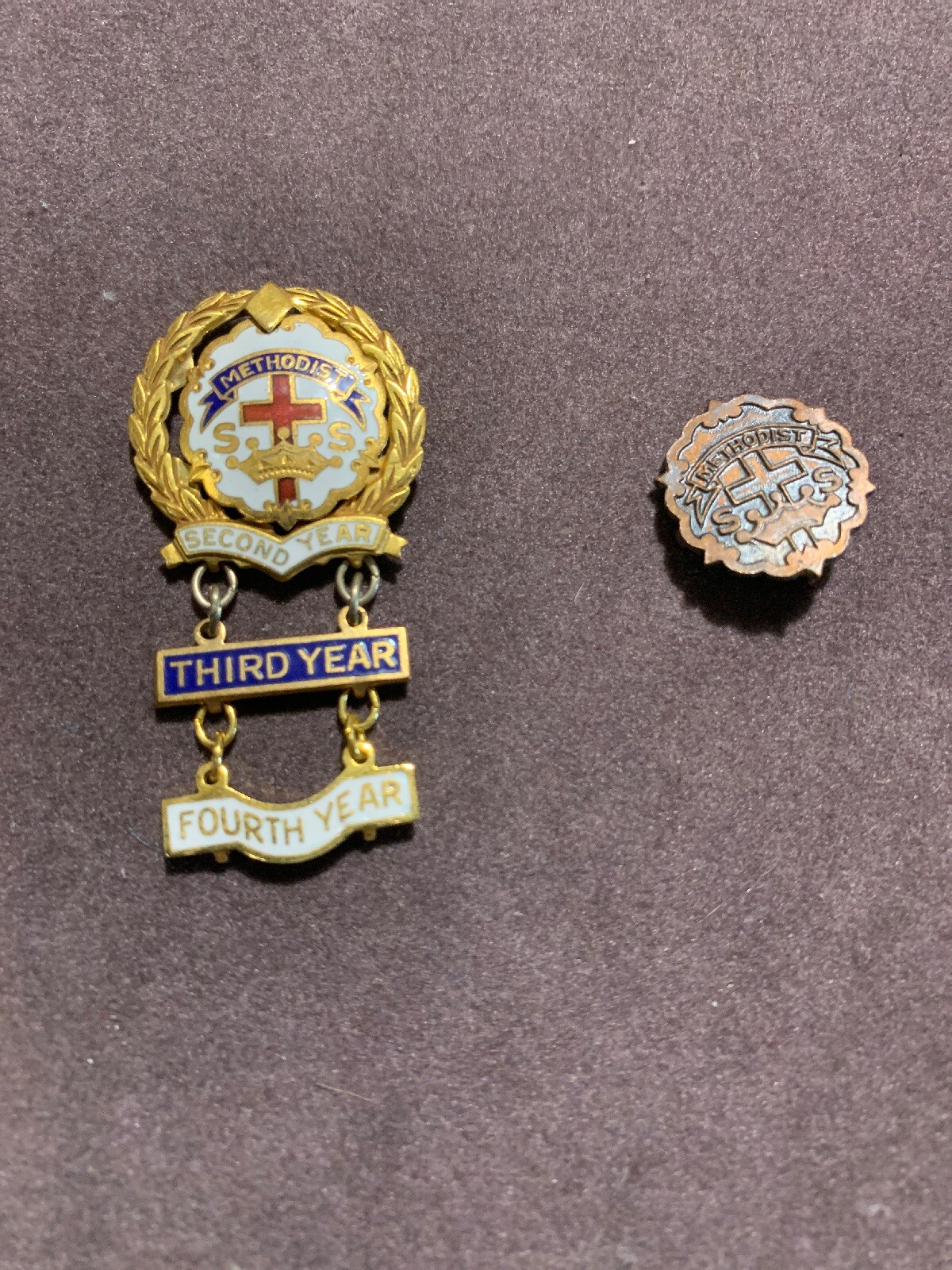 Methodist Pin Second Third Fourth Year Enamel Cross Crown Gold ...