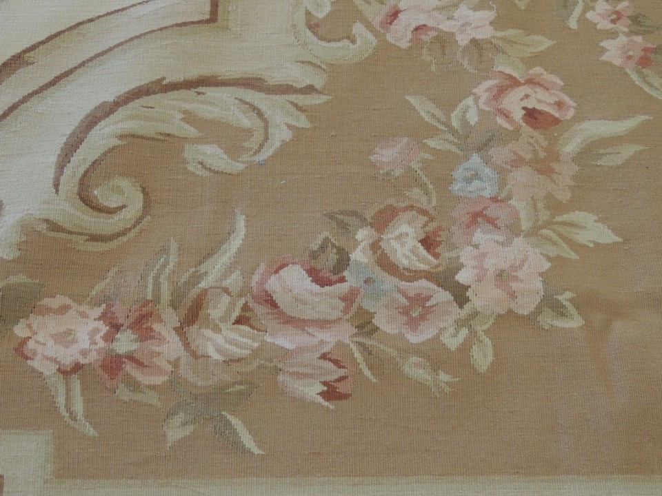Striking 6x9 French Aubusson Style Area Rug Beige Gold wool Floral | eBay