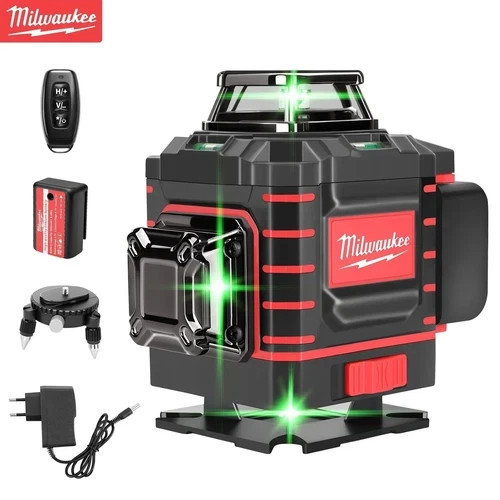 Milwaukee 360° Green Beam Cross laser level tools with Rechargeable ...