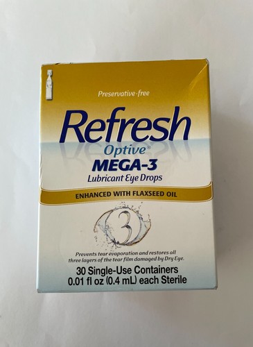 Refresh Optive Mega-3 Lubricant Eye Drops, 30 Single-Use, NEW 08/24 OR ...