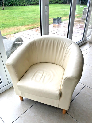 REAL LEATHER cream Tub Chair Armchair Club Chair for Dining Living ...