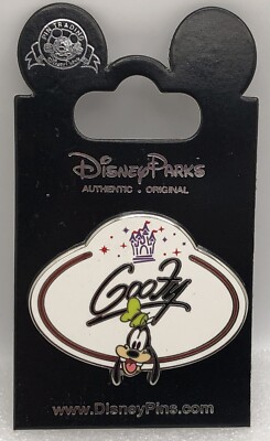 Disney Parks DISNEY CHARACTER NAME BADGE Pin GOOFY on Sales Card | eBay
