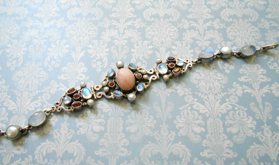 Oxidized Sterling Silver Nicky Butler Moonstone Garnet 8" Bracelet 6268 ...