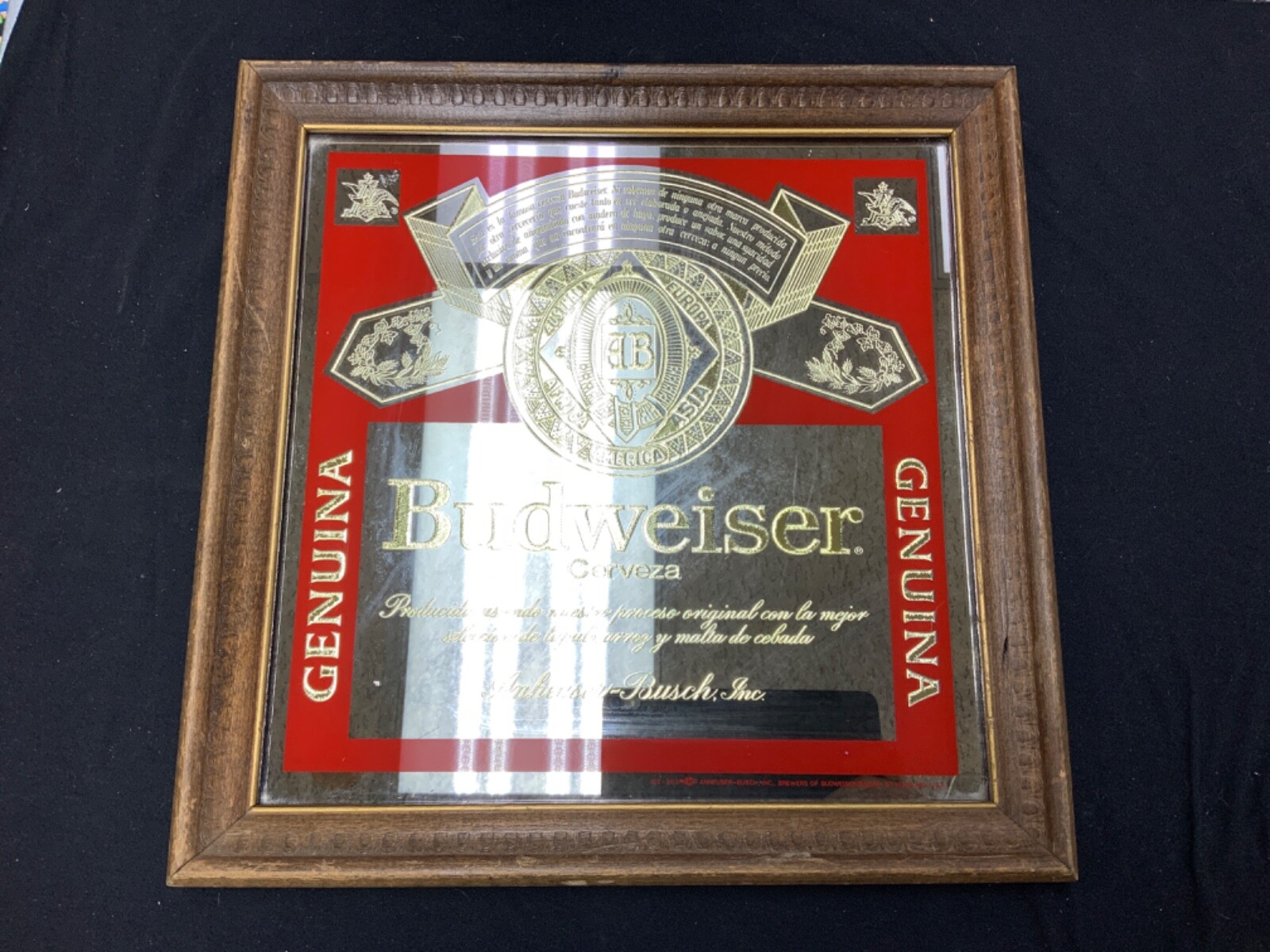 VINTAGE BUDWEISER BEER ANHEUSER BUSCH MIRRORED WOOD FRAME PICTURE BAR ...