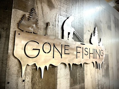 30-inch Gone Fishing Ice Fishing Sign, Beaver Dam, Tip-up, Jig, Pike ...