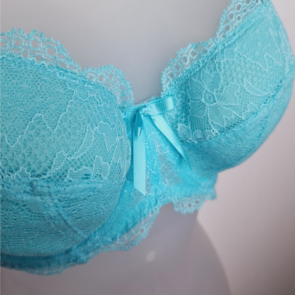 Freya Fancies Half Cup Padded Bra 32DD Azure Blue Green Lace Coquette ...