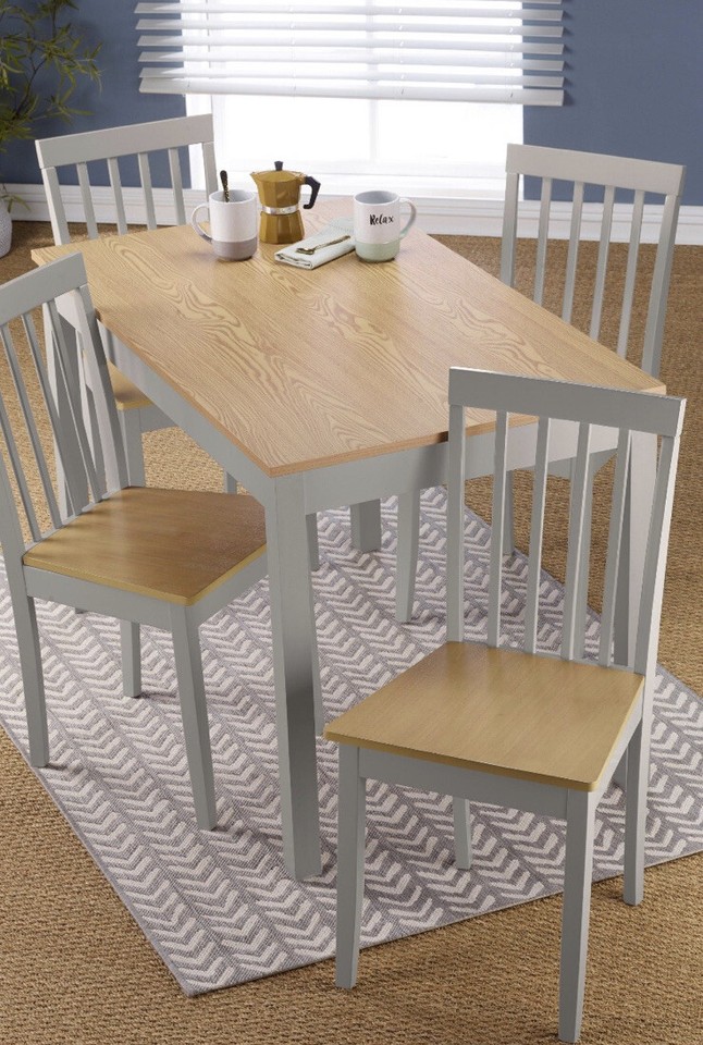 Sherbourne 5 Piece Wooden Dining Table Set with Chairs Grey Oak | eBay