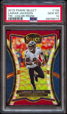 2019 Select Lamar Jackson Tri-Color /199 Premier Level PSA 10 Ravens #136 | eBay