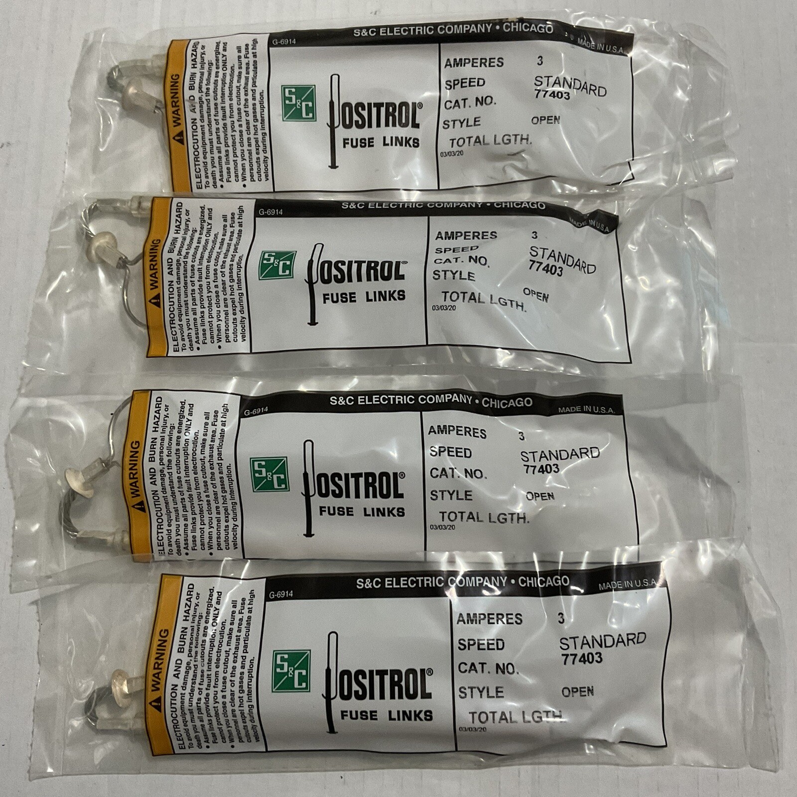 S&C Electric Positrol Fuse Links 3 Amps Standard Cat 77403 Open Style ...