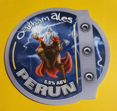 OAKHAM brewery PERUN beer real ale pump clip badge front Cambridgeshire ...