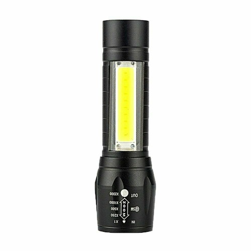 Portable COB LED Tactical USB Rechargeable Zoomable Flashlight Torch ...