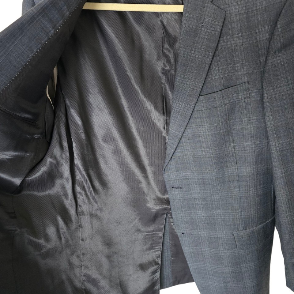 Hart Schaffner Marx Plaid Suit 42L 36x32 New York Fit Slate Blue Made ...