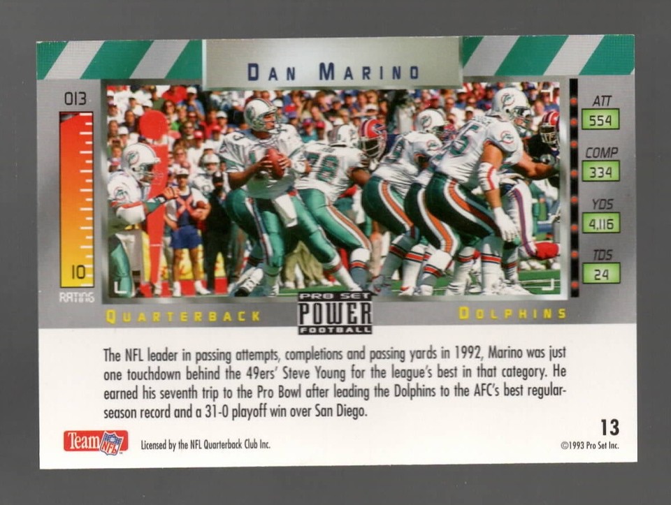 1993 Pro Set Power #13 Dan Marino Miami Dolphins Near mint or better | eBay