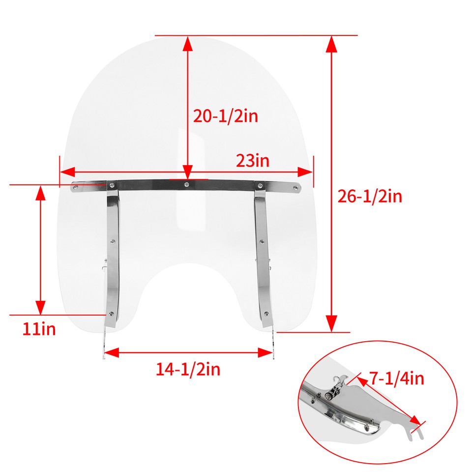 26" Detachable Windshield For Harley Heritage Softail Classic Fat Boy ...