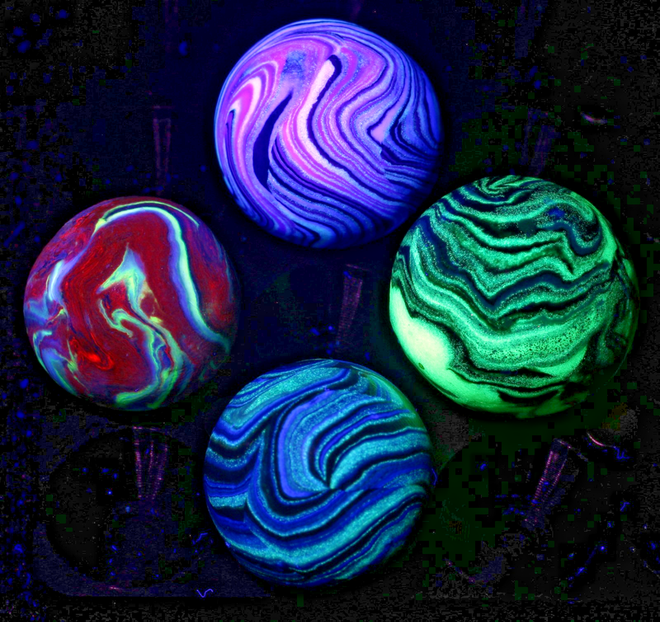 x4 Clay Polymer Marbles Shooter Gregory Damron UV Reactive Swirls .0.88 ...