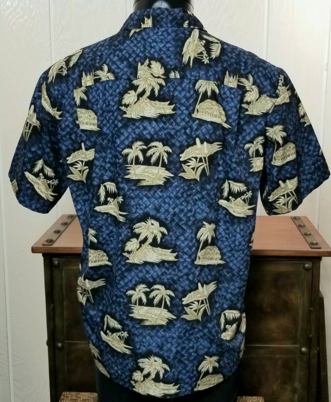 ROYAL CREATIONS Blue Hawaiian Rattan Cotton Button Up S/S Aloha Shirt ...