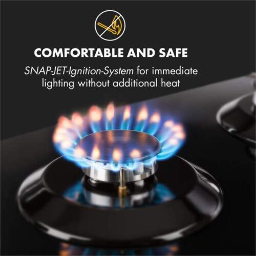 Gas Hob 75 cm 5 Burner Ring Gas Cooker Hob Gas Burner Hob Black Glass ...