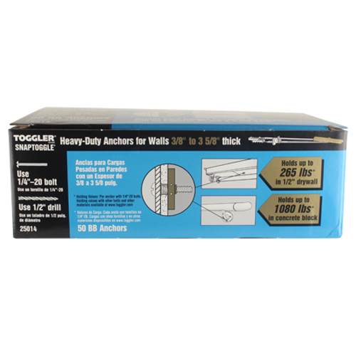 Toggler SnapToggle BB 1/4" Toggle Bolts Heavy Duty Anchors 50 Pc 25014 ...