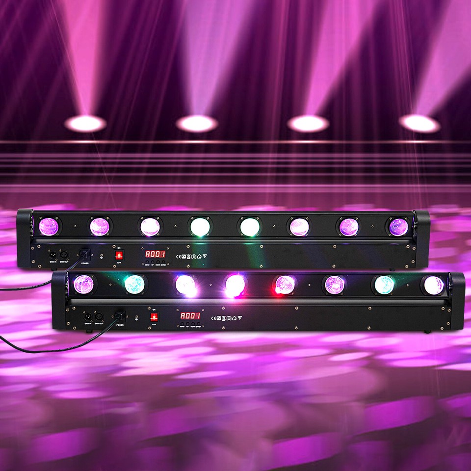 2Pcs 8 Eyes LED Moving Head Lights DMX512 Four Colors 180 Scanning ...