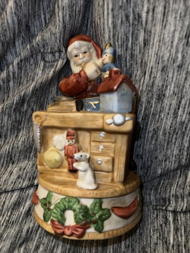 Vintage Homco Bisque Porcelain Rotating Santa Claus In His Workshop ...