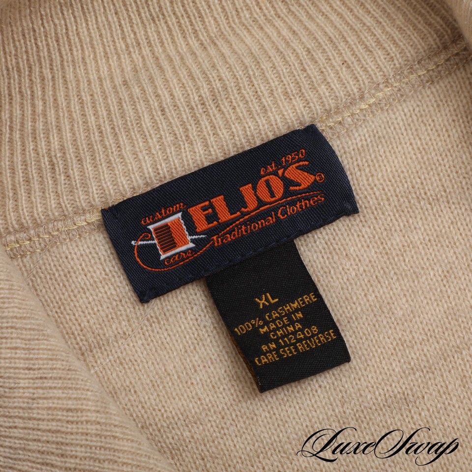 #1 MENSWEAR LNWOT Eljos 100% PURE Cashmere Lemon Yellow 1/2 Zip Sweater ...