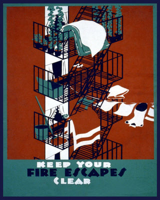 POSTER KEEP YOUR FIRE ESCAPES CLEAR BUILDING SAFETY VINTAGE REPRO FREE ...