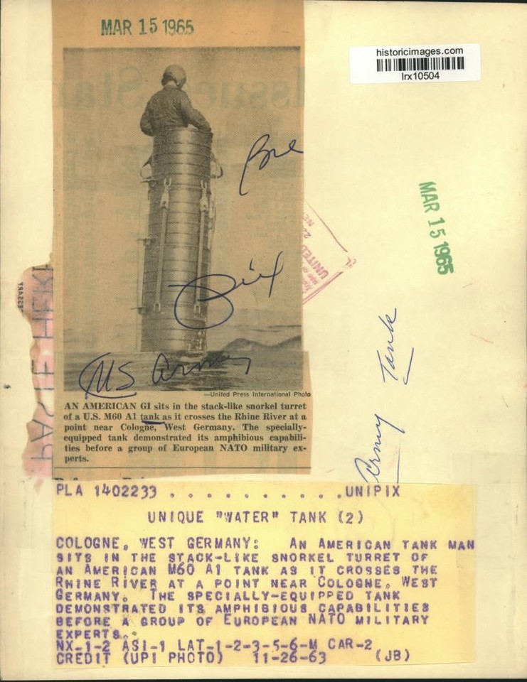 1963 Press Photo American Tank Man crosses the Rhine River on the M60 ...