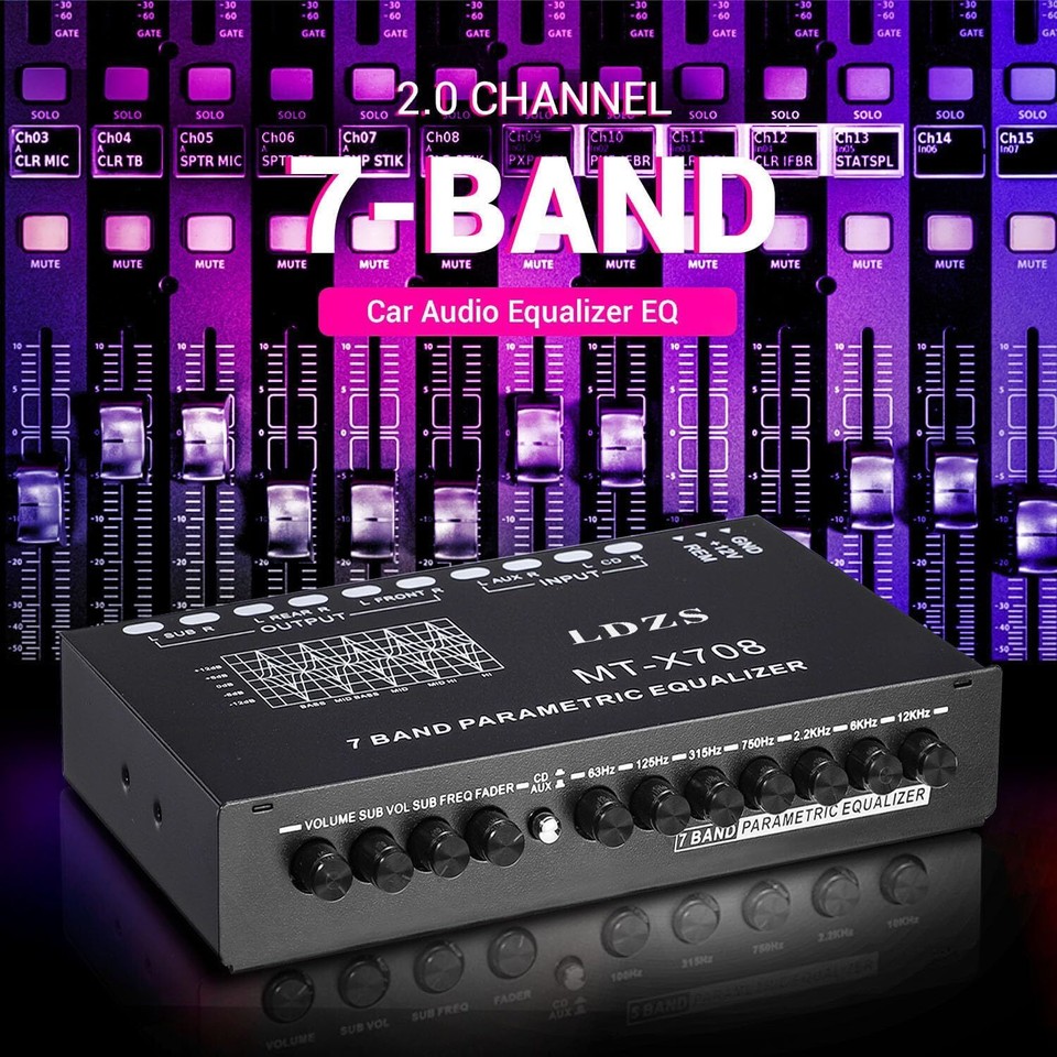 7 Band 1/2 Din Parametric Car Audio Equalizer with AUX-and-CD Input ...
