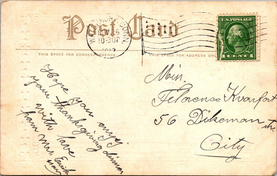 Postcard~Thanksgiving Greetings~Baby Girl Ringing Dinner Bell~Turkey ...