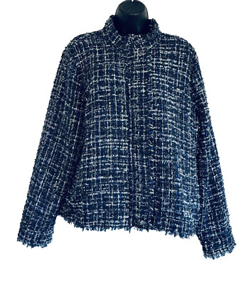 Apt 9 Women's Jacket Metallic Threads Eyelash Fringed Mock Neck Zipper ...