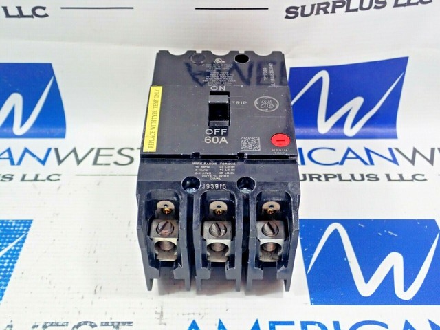 GE TEYF360 3 pole 60 amp 480 volt TEYF bolt on Circuit Breaker- TESTED ...
