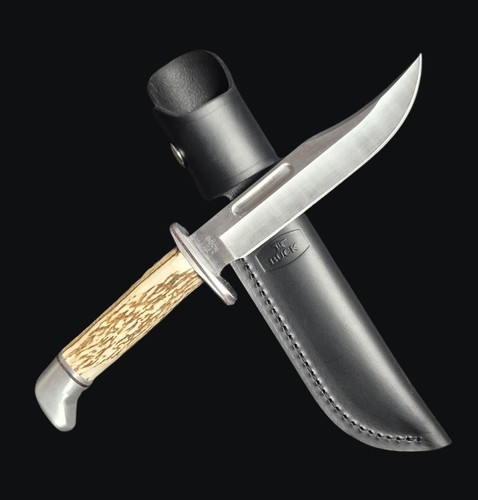 Buck 119 Special Knife Custom Stag Antler Handle Leather Sheath Free