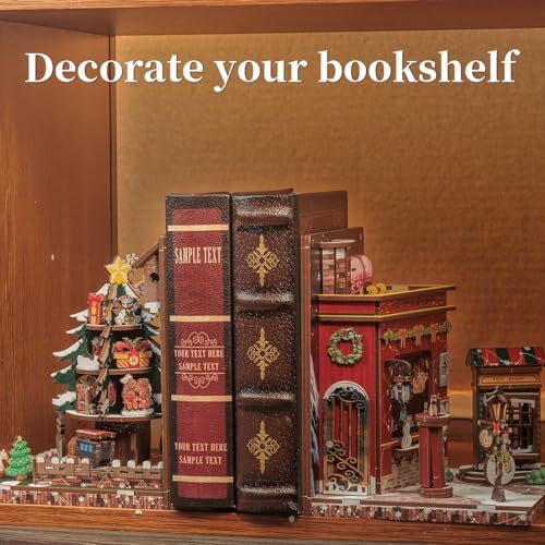 DIY Christmas Bookend for Shelves 3D Wooden Puzzle Decorative Book Nook ...