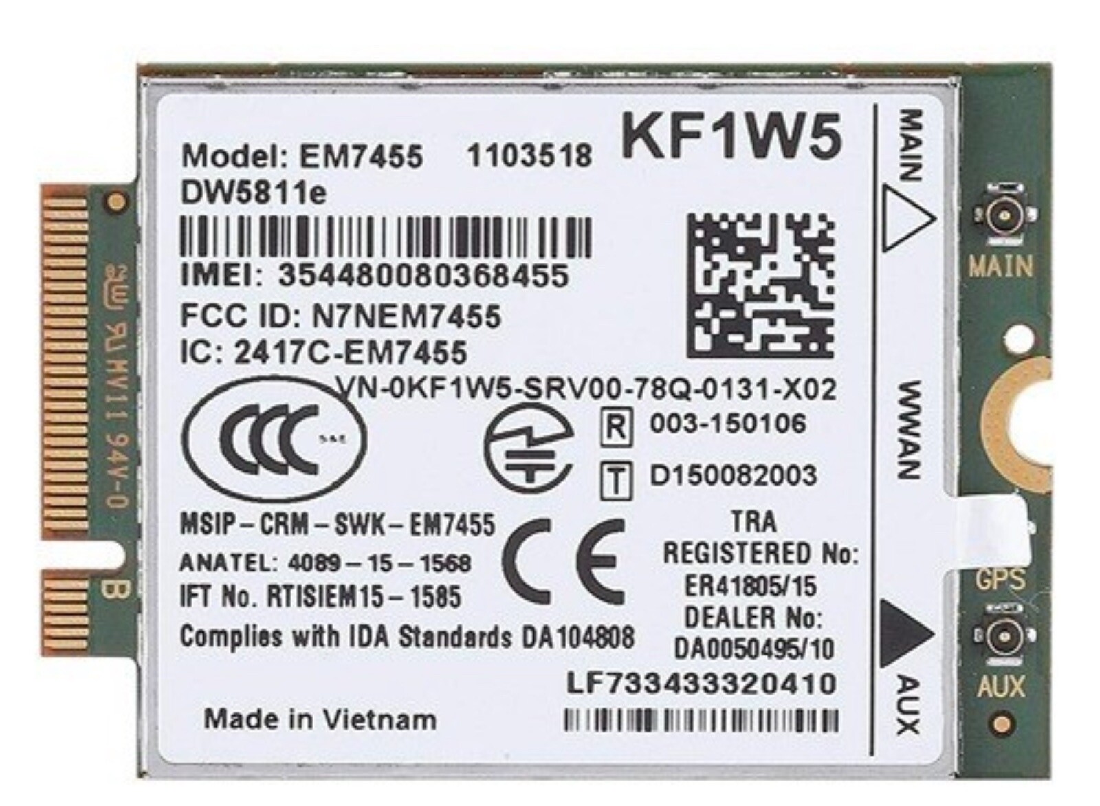 Dell Sierra Wireless AirPrime EM7455 DW5811E 4G LTE 100MB NGFF WWAN ...