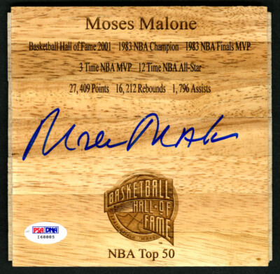 Moses Malone SIGNED 6x6 Floorboard Houston Rockets 76ers HOF PSA/DNA ...
