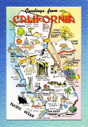 California State Map Fresno Pasadena Disneyland Havasu Lake 6x4 ...
