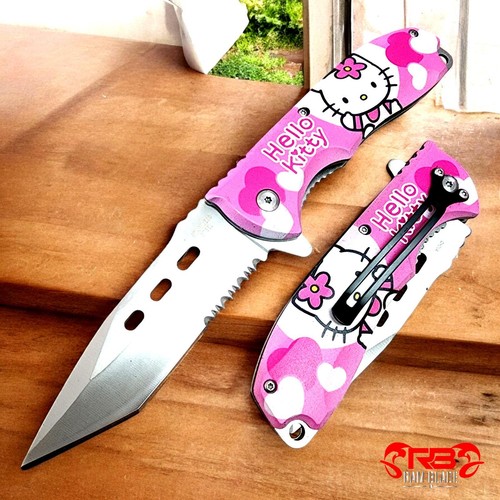 8" PINK Hello Kitty SPRING ASSISTED FOLDING POCKET KNIFE Blade Assist ...