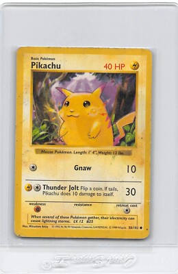 YELLOW CHEEKS PIKACHU 58/102 - SHADOWLESS Base set - Pokemon Card - MP ...