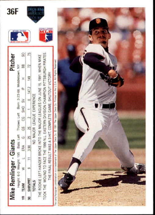 1991 Upper Deck Final Edition #36F Mike Remlinger | eBay