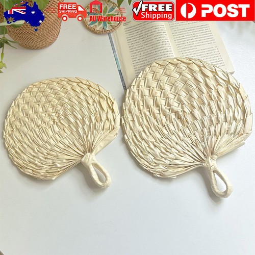 Handmade Straw Leaf Hand Fan Weave Rattan Cattail Fan Craft Summer Cool ...