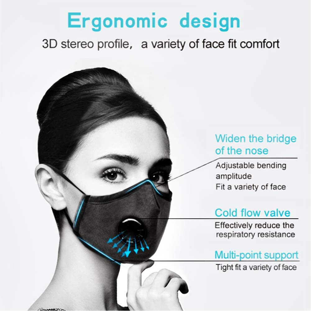 Pure Cotton Face Mask 5 Layer PM2.5 Filter Air Valve Washable Reusable ...