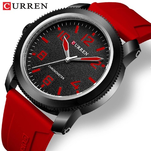 CURREN Men Quartz Watch Silicone Waterproof Wristwatch for Male Sport ...