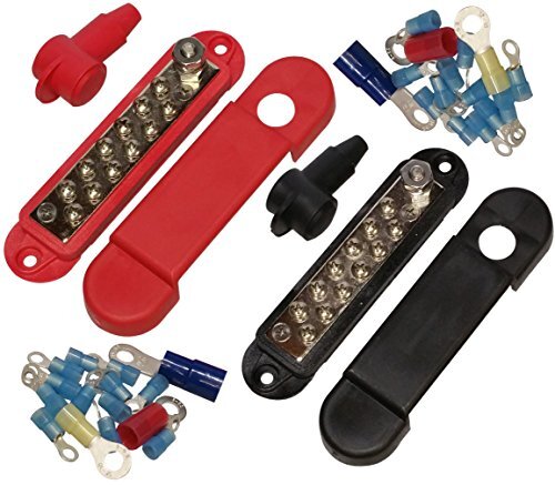 Pair - Red & Black 12 Terminal Distribution Block -BUSBARS- with Ring ...