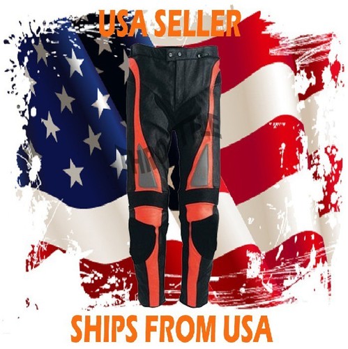 Men's Leather Pant Racing Sports Bike Orange Black Gray Padded Track ...