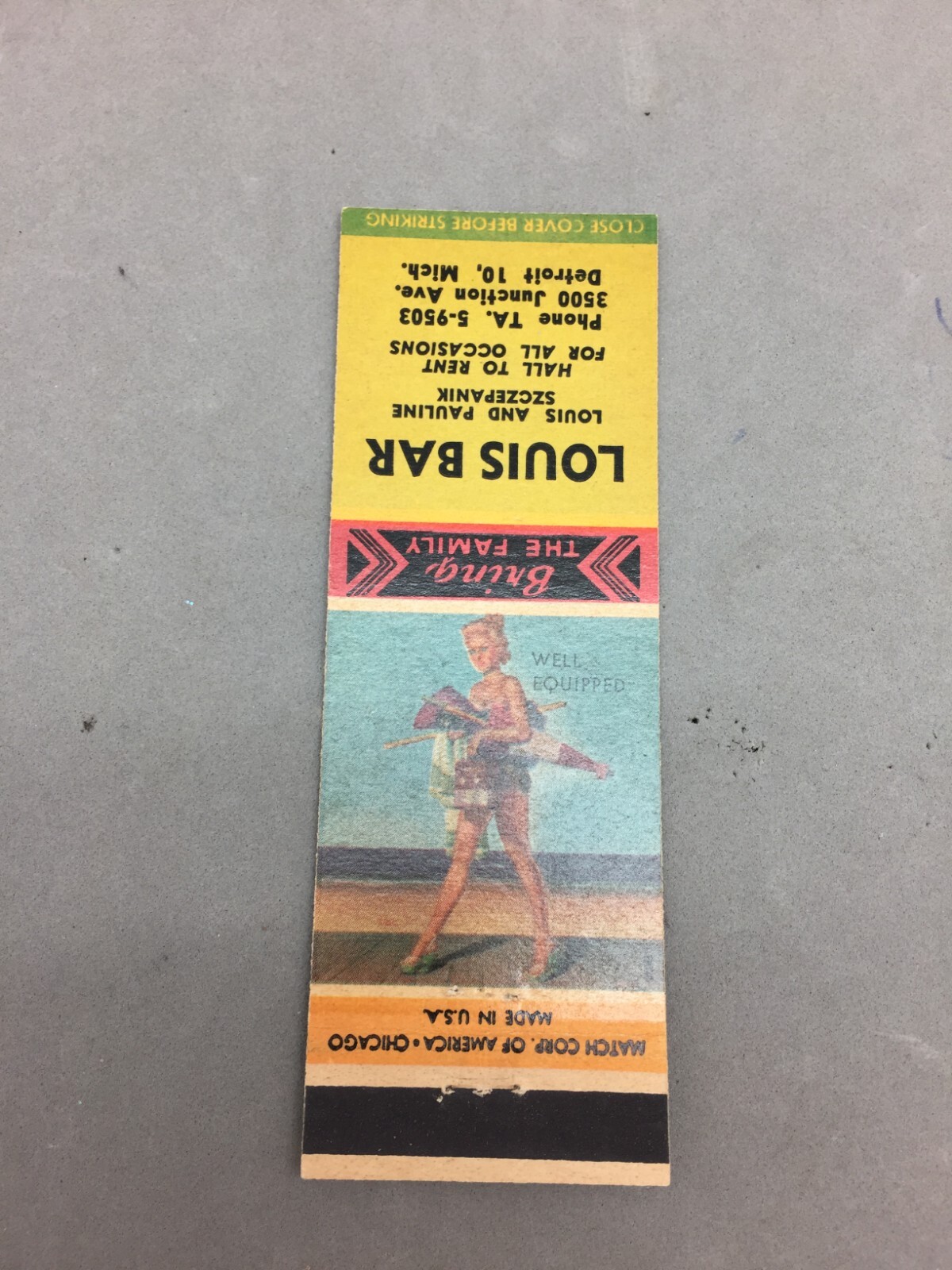 Matchbook Flat Cover Vintage Pinup Girl Girlie Louis Bar Szczepanik ...